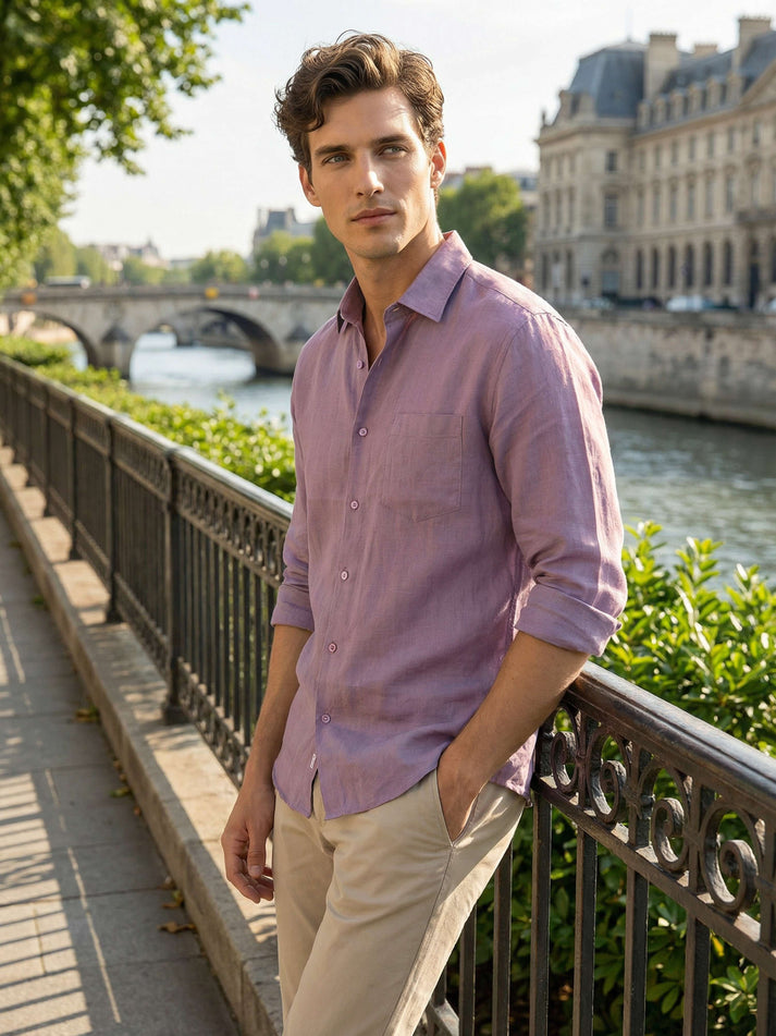 Celio* Men Lavender Solid Regular Fit Cotton Shirts