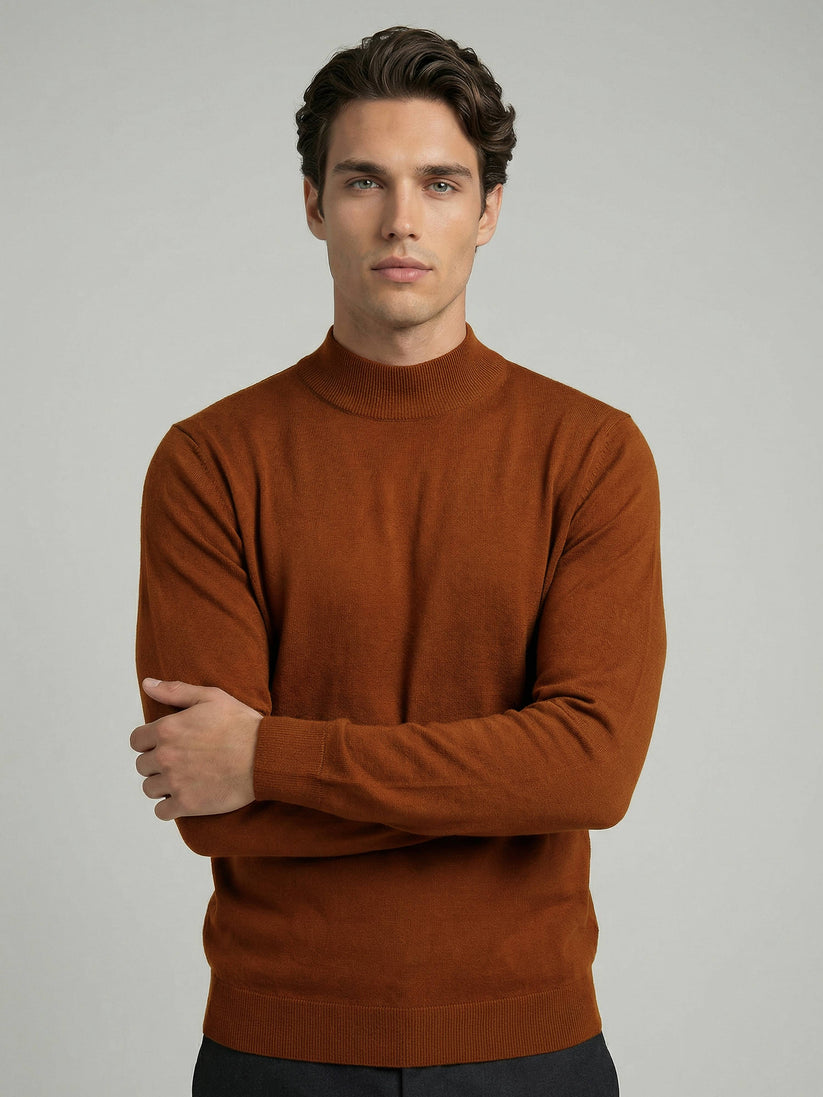 Celio* Men Brown Solid Regular Fit Cotton Sweaters