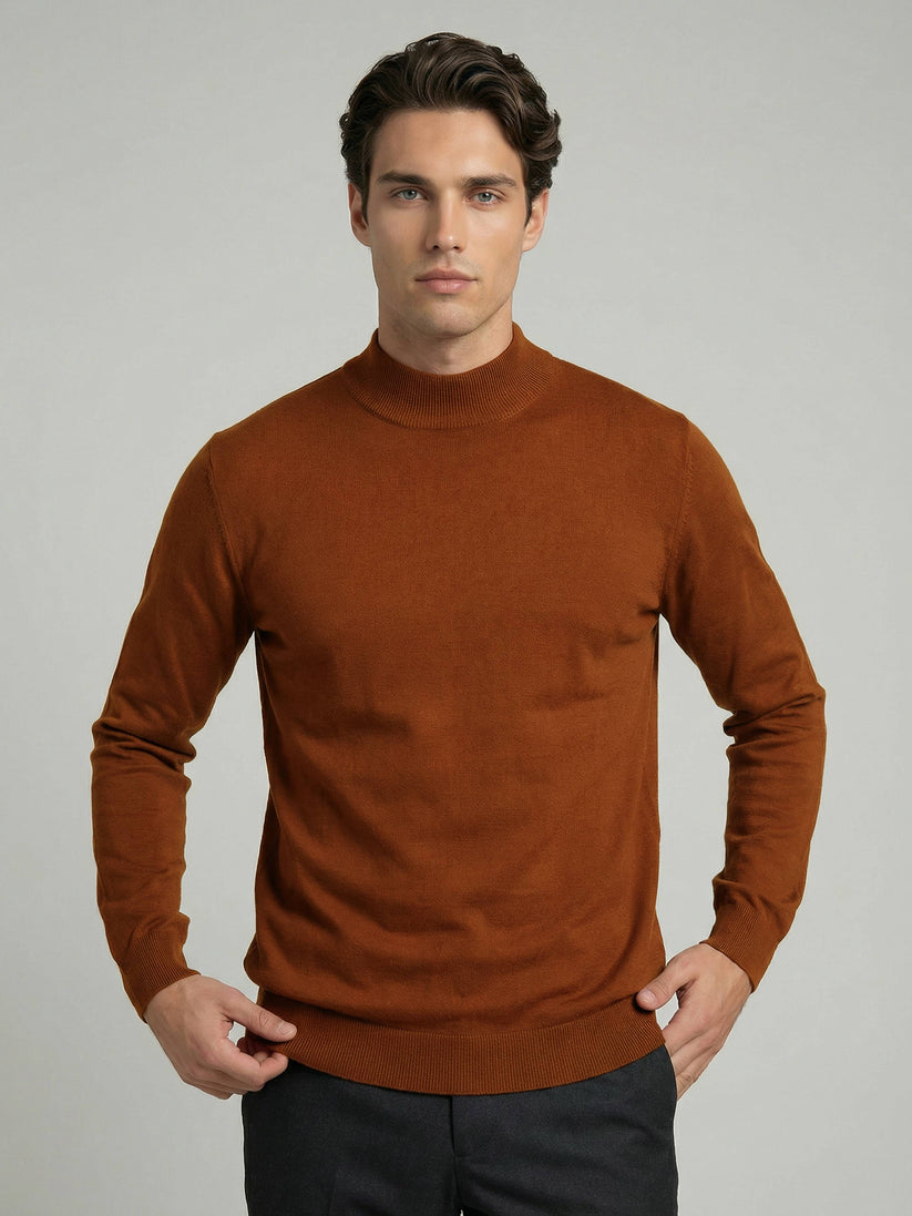 Celio* Men Brown Solid Regular Fit Cotton Sweaters