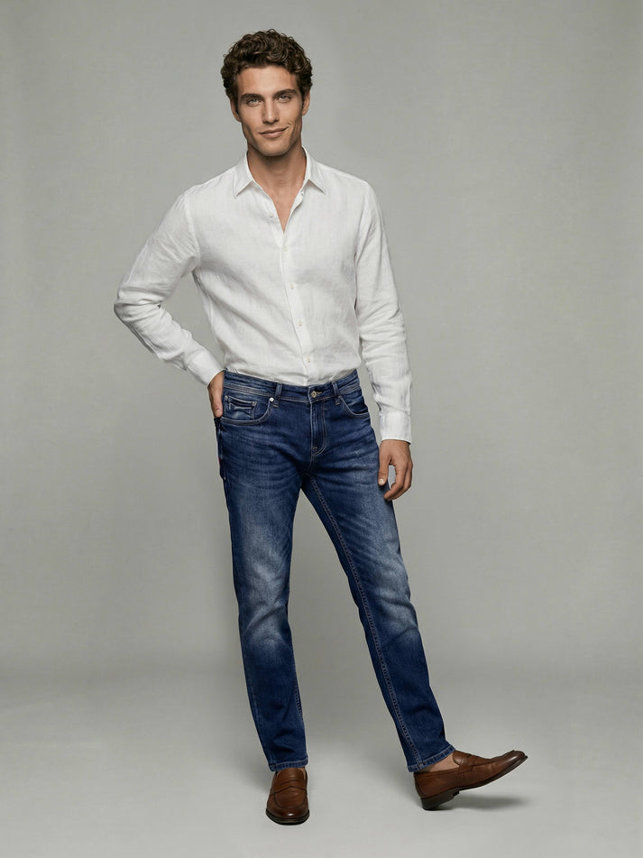 Celio* Men Blue Solid Straight Fit Cotton Jeans